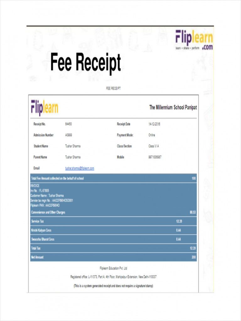 Free 3 Receipt Pdf Printable Fee Format Picture Templates Photo School ...