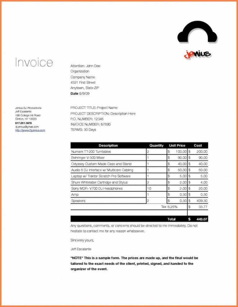 Free Dj Invoice Samples Archives Pulpedagogen Dj Quotation Template ...
