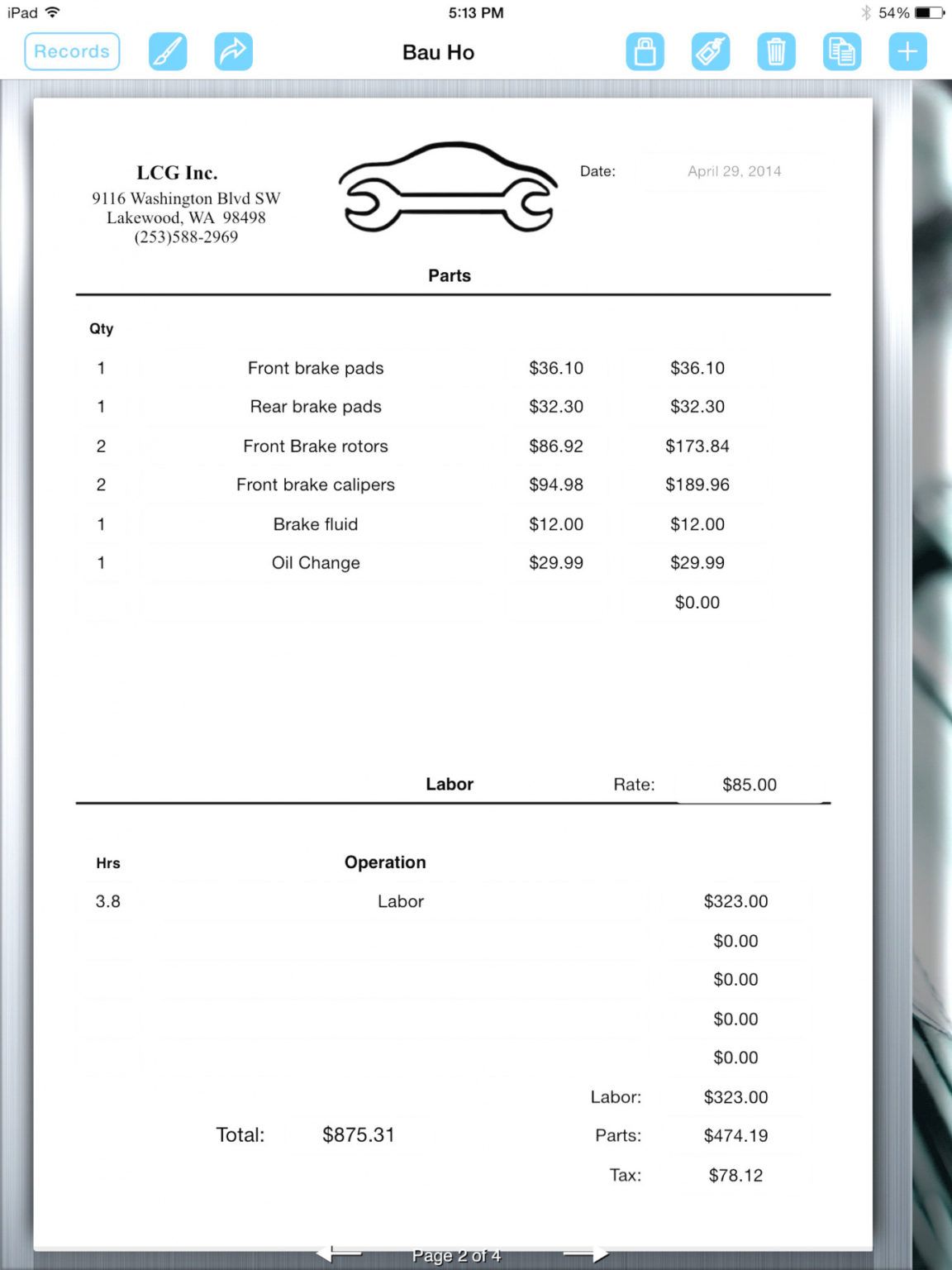 Printable Auto Service Invoice Template 2 Discover China Townsf Auto ...