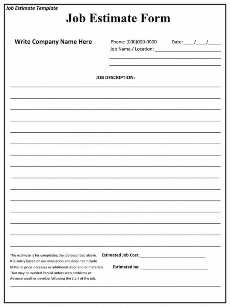 Sample of 44 Free Estimate Template Forms [Construction Repair Cleaning ...
