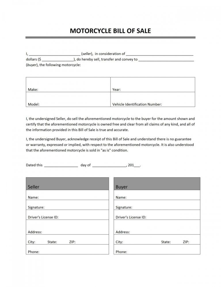 Editable Motorcycle Bill Of Sale Bike Sale Receipt Template ...