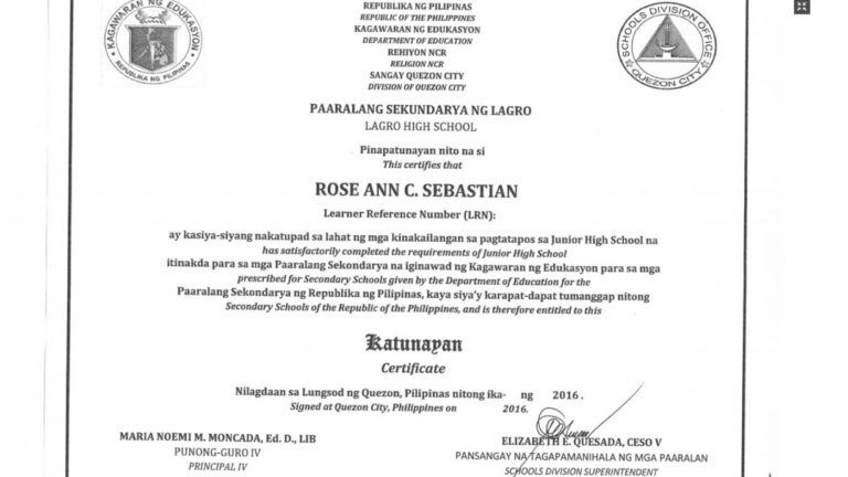 Deped Quezon City Sample Junior High School Certificate Teacherph ...