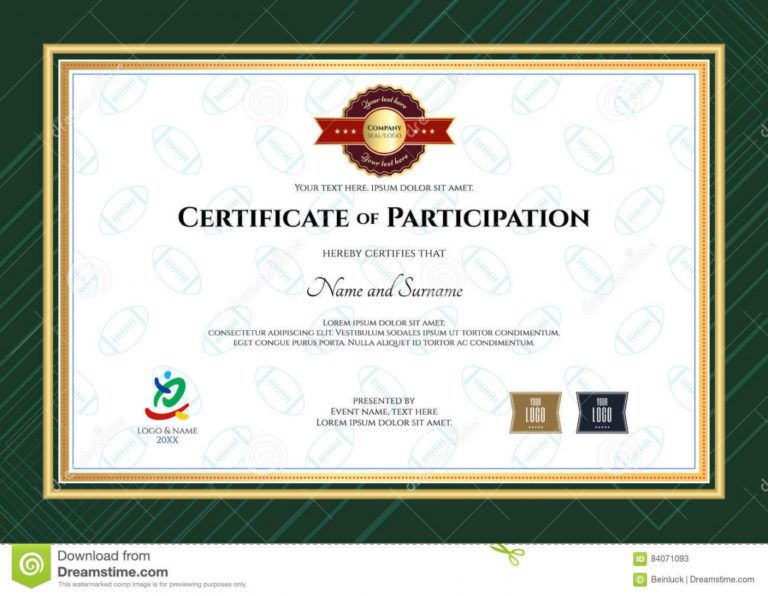 Printable Certificate Of Participation Template In Sport Theme With ...