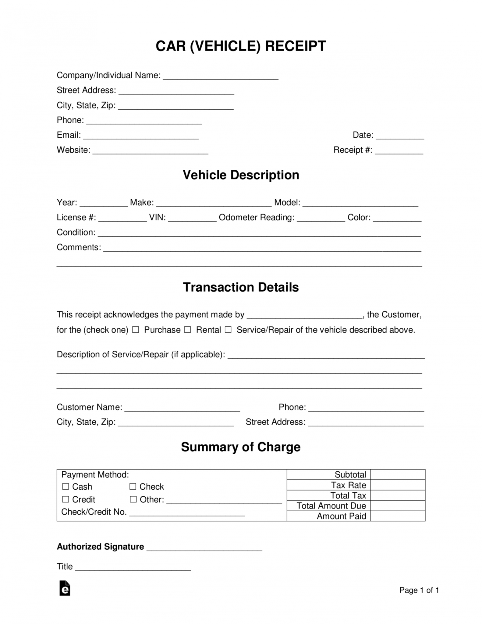 Editable Free Car (Vehicle) Receipt Template Pdf Word Eforms Car Towing ...