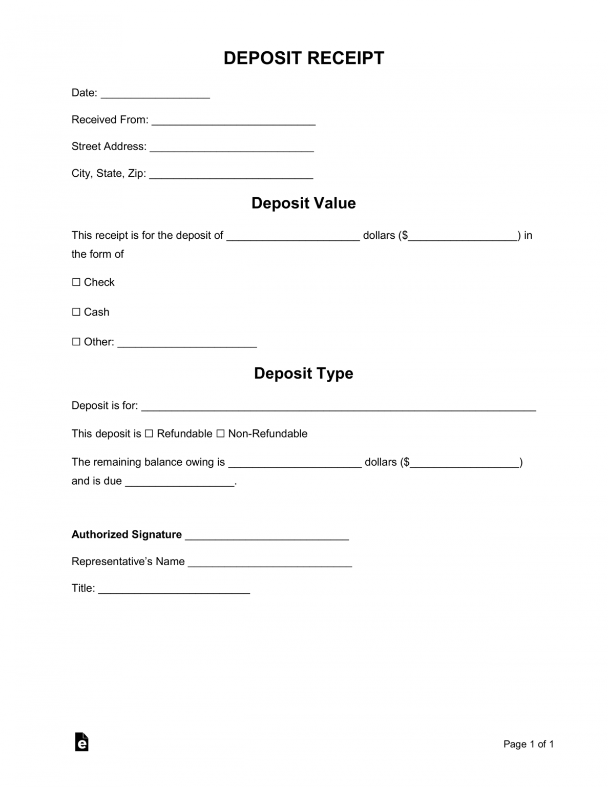 Free Deposit Receipt Templates Word Pdf Eforms Free Cash Deposit ...