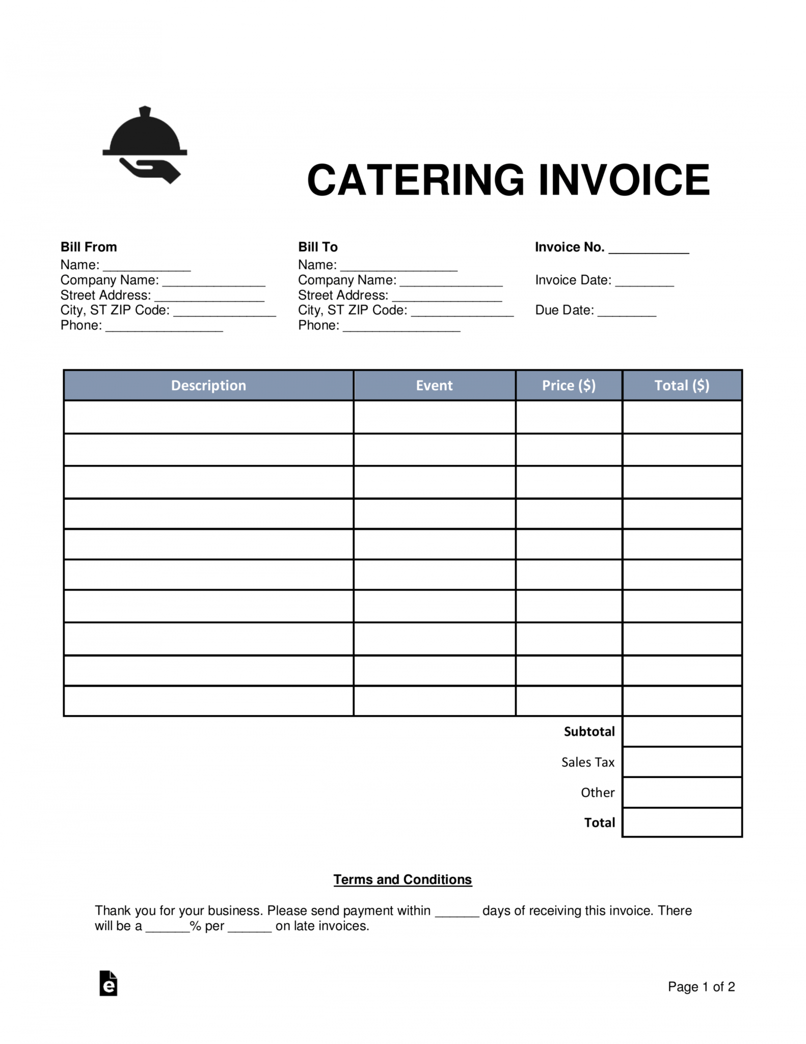 Free Free Catering Invoice Template Word Pdf Eforms Free Catering ...