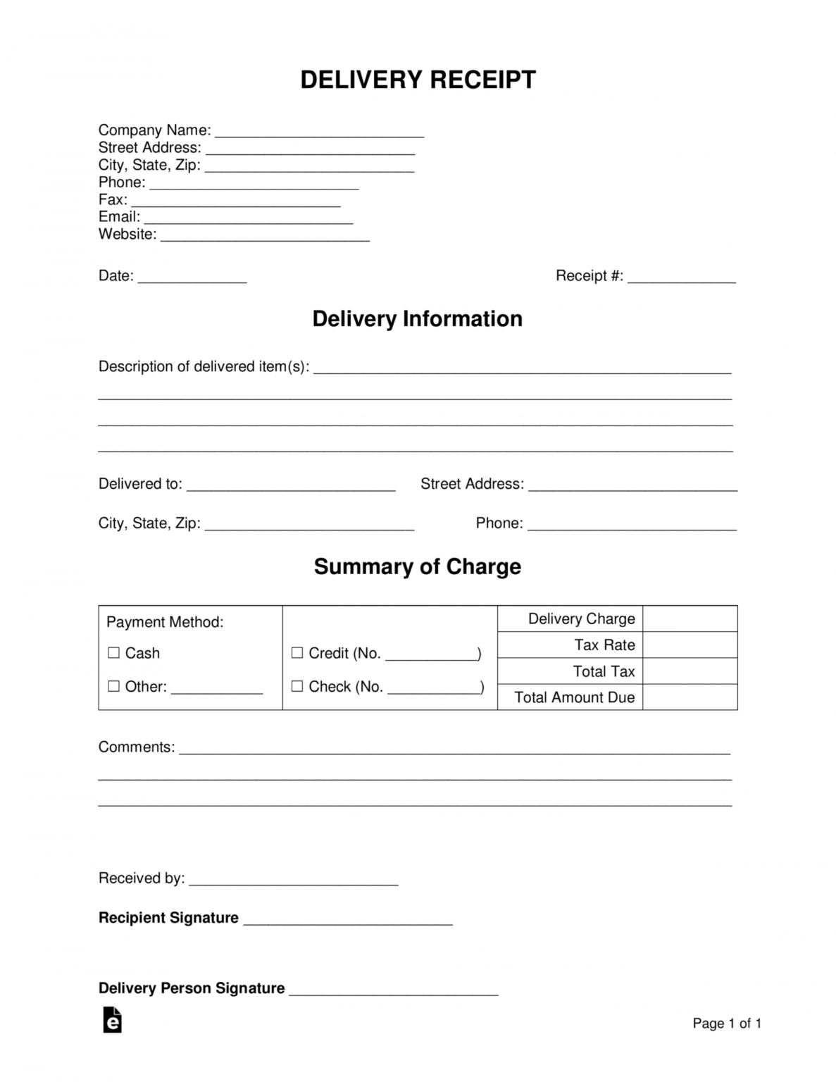 Printable Free Delivery Receipt Template Word Pdf Eforms Free Shipment ...