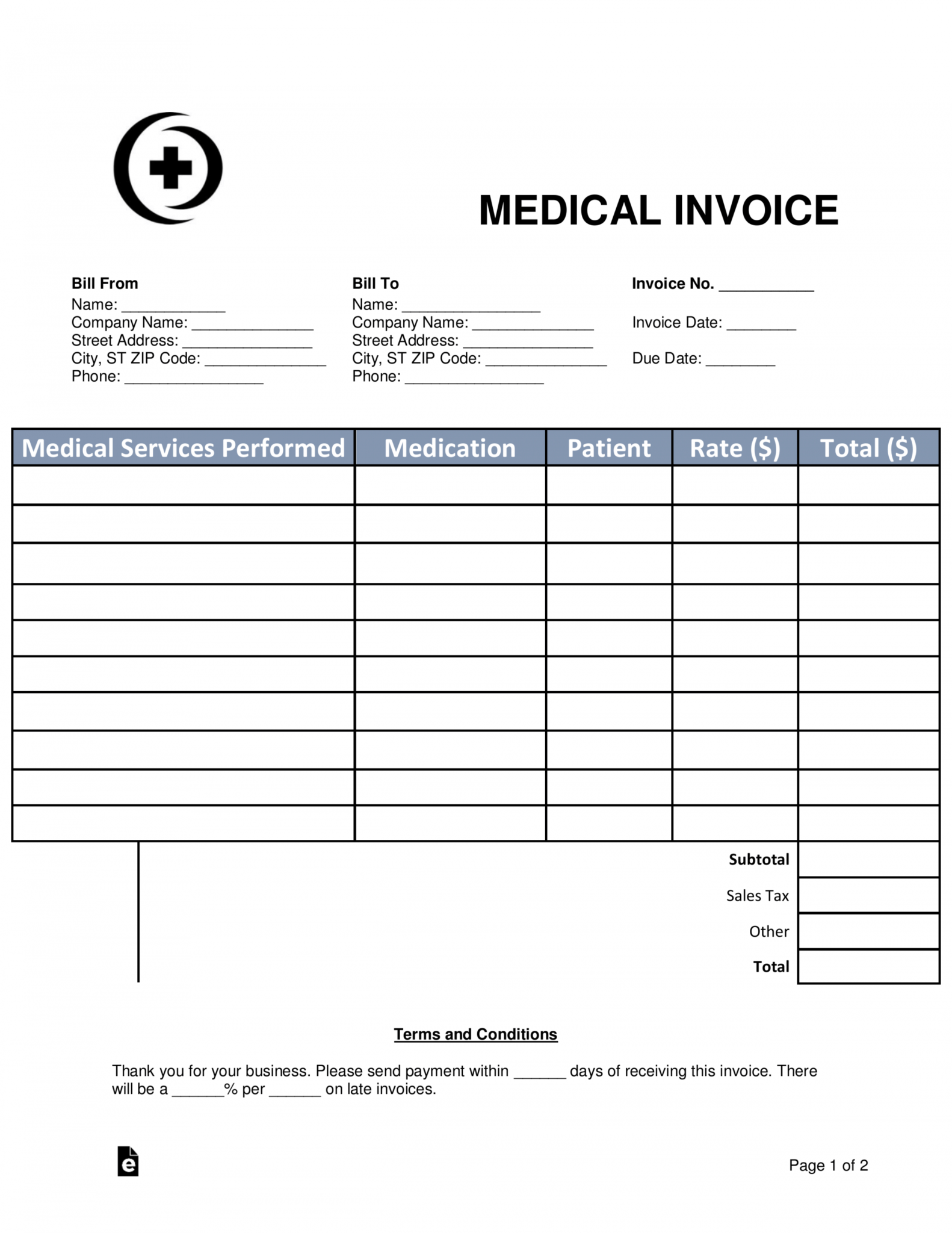 Printable Free Medical Invoice Template Word Pdf Eforms Free Medical ...