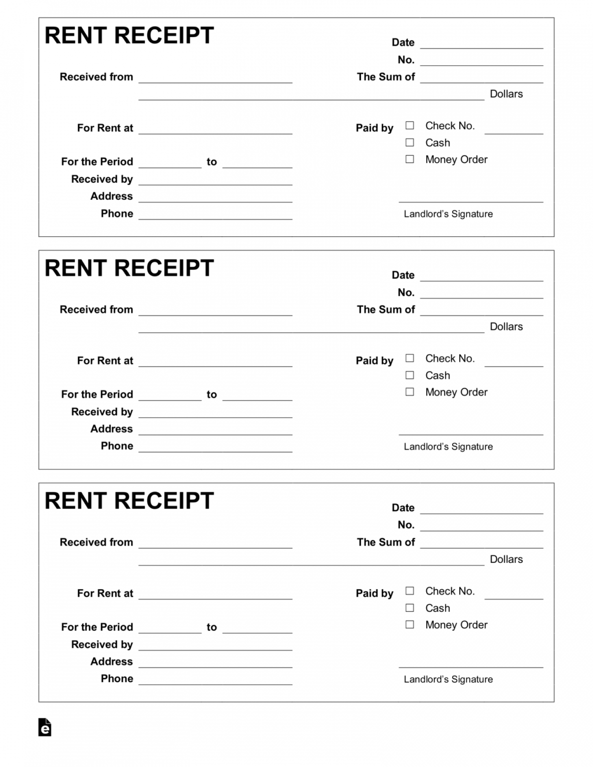 Printable Free Rent Receipt Template Pdf Word Eforms Free Rental Income ...