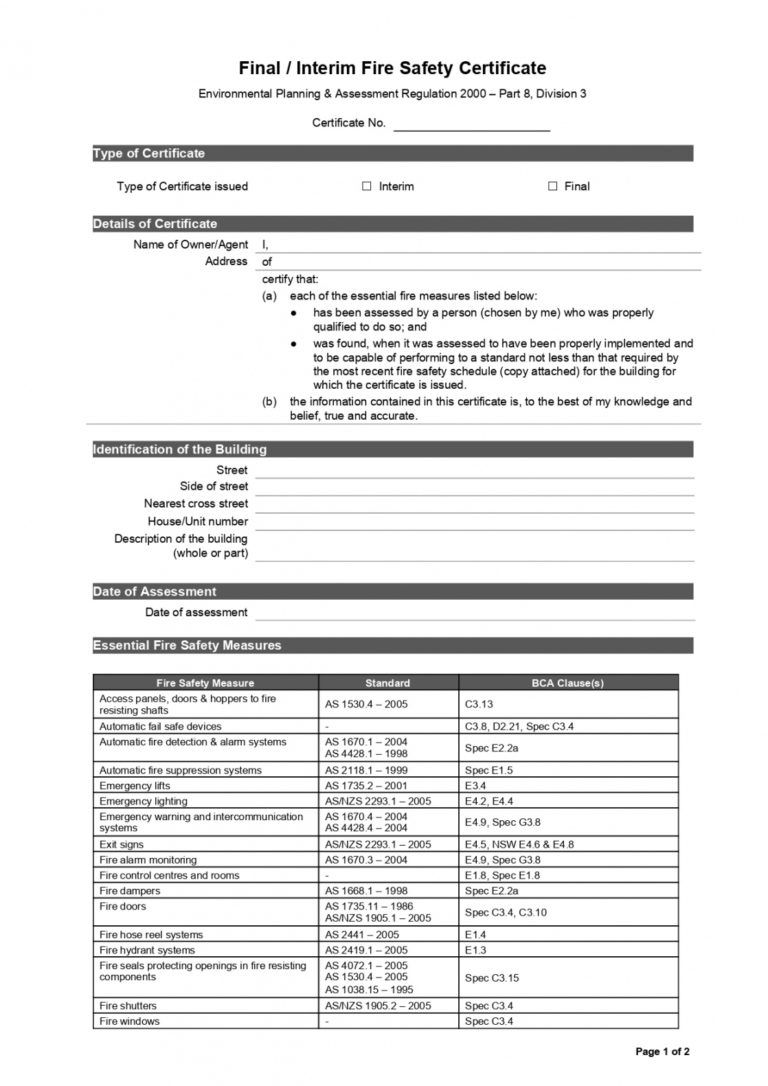Editable Fire Safety Certificate Template Google Docs Templates Fire ...