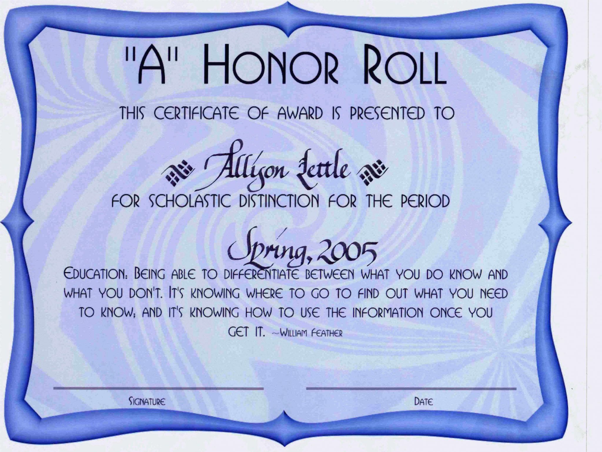 Honor Roll Certificate Free Printable Good Girl Award Honor Roll ...