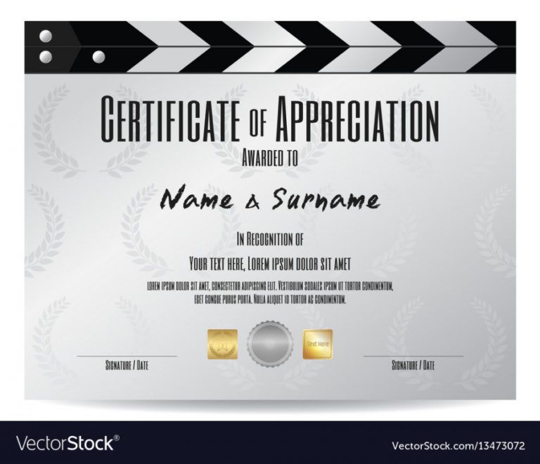 Certificate Of Appreciation With Movie Film Slate Movie Award ...