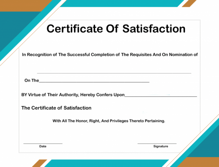 Editable 5 Sample Free Certificate Of Satisfaction Template Certificate ...