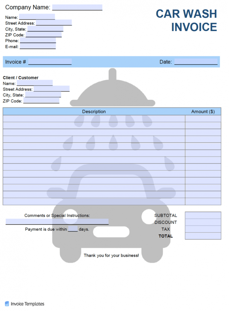 Editable Free Car Wash Invoice Template Pdf Word Excel Car Detailing ...