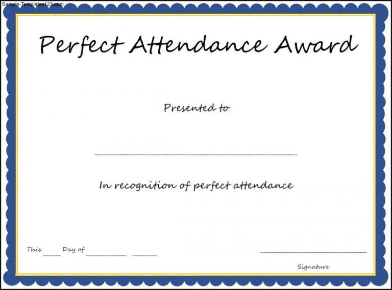 Free Perfect Attendance Award Certificate Template Sample Perfect ...