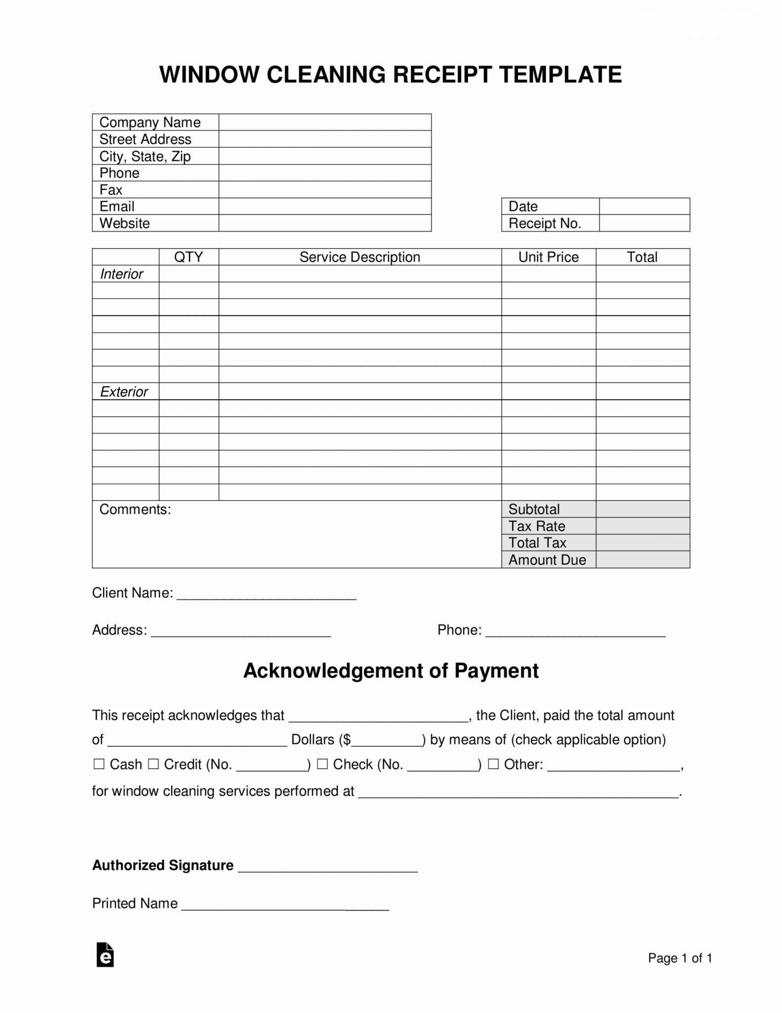 Window Cleaning Receipt Template | EmetOnlineBlog
