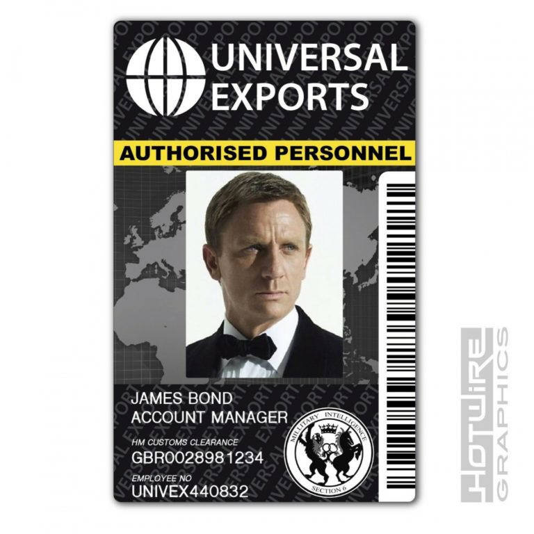 Printable Plastic Id Card Tv & Film Prop James Bond 007 Universal ...
