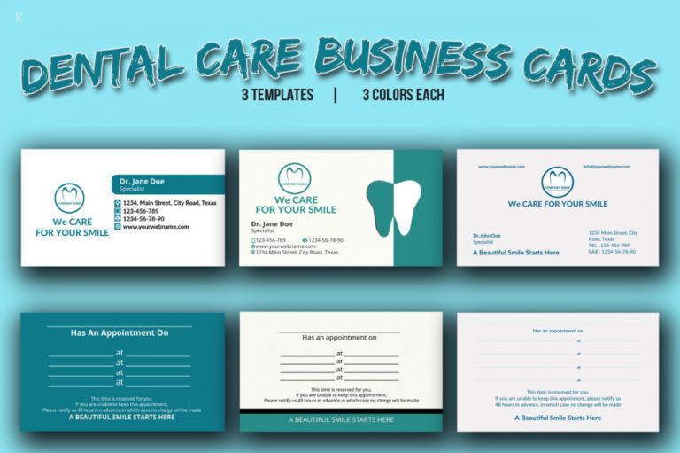 Printable Bundle Of 3 Dental Care Business Card Templates By Ayme ...