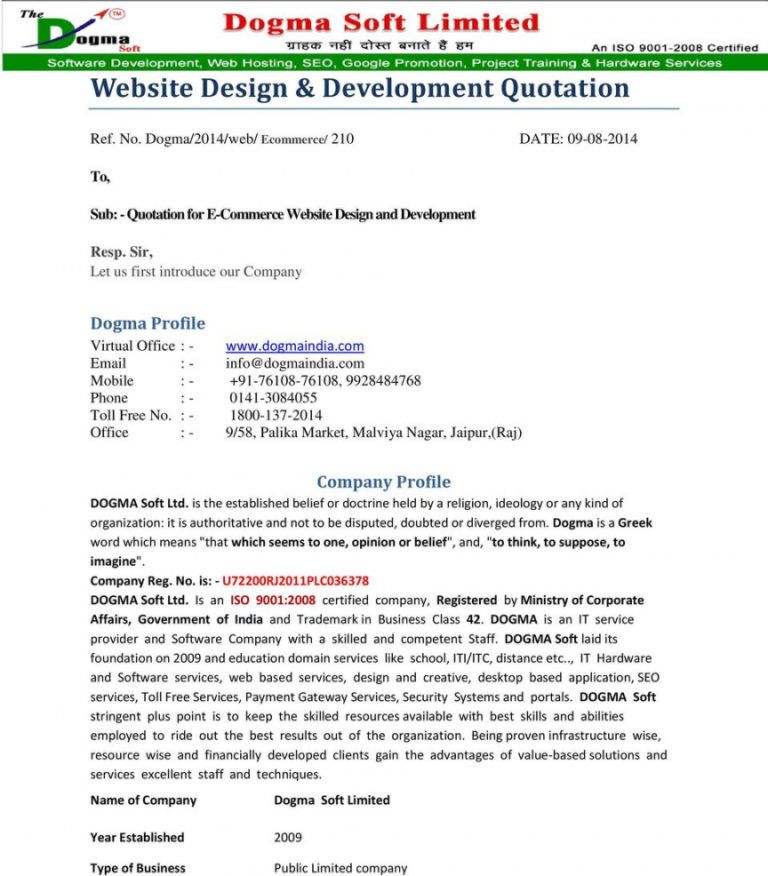 Sample of Software Development Quotation Template Development Quote ...