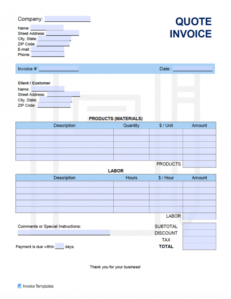 Editable Construction Quotation Invoice Template Doc | EmetOnlineBlog