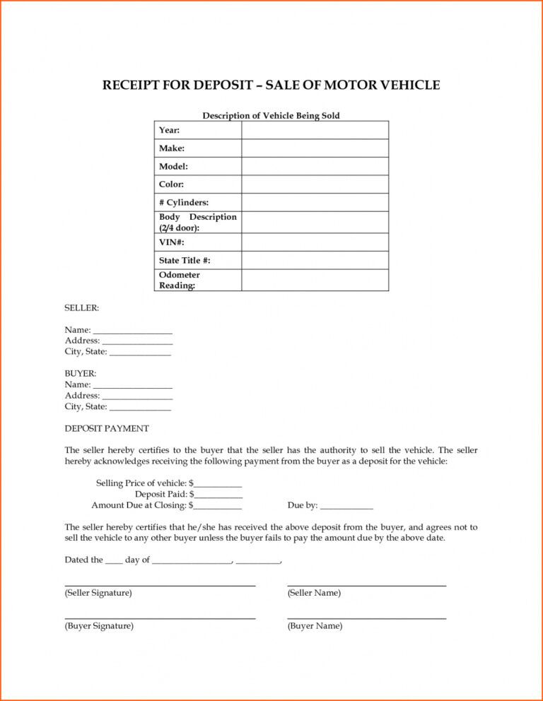 Editable Motor Vehicle Sales Receipt Template Word | EmetOnlineBlog