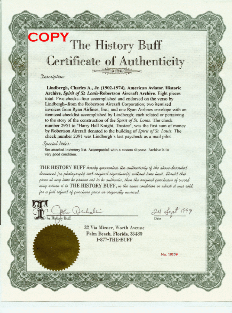 Printable Certificate Of Authenticity Autograph Template Word Sample ...