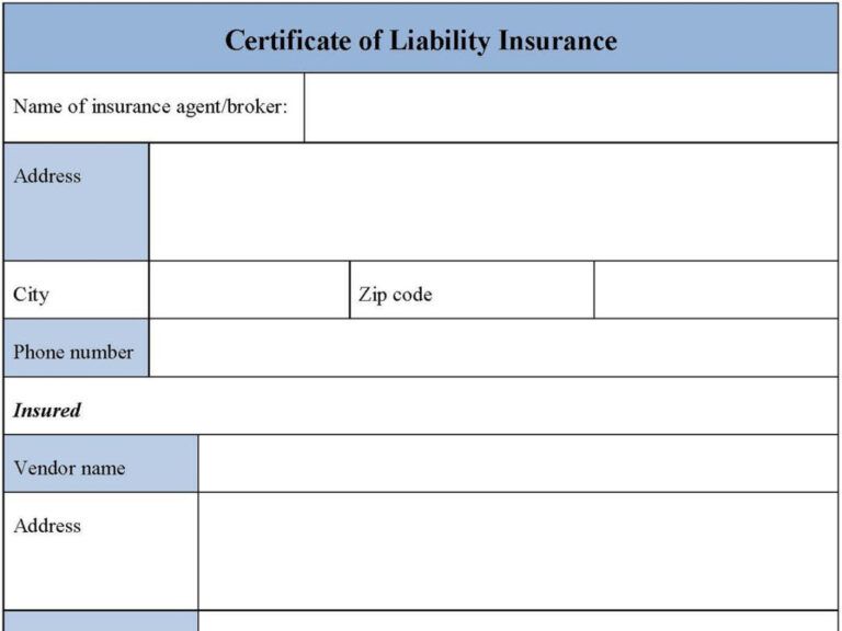 Editable Certificate Of Liability Insurance Template PDF Example | EmetOnlineBlog