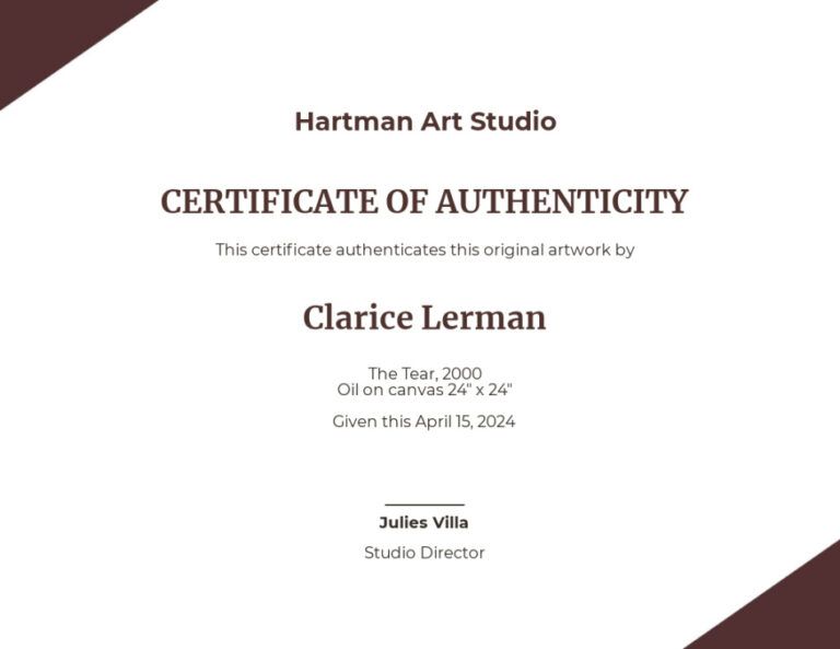 Printable Certificate Of Authenticity For Artwork Template Word Sample ...