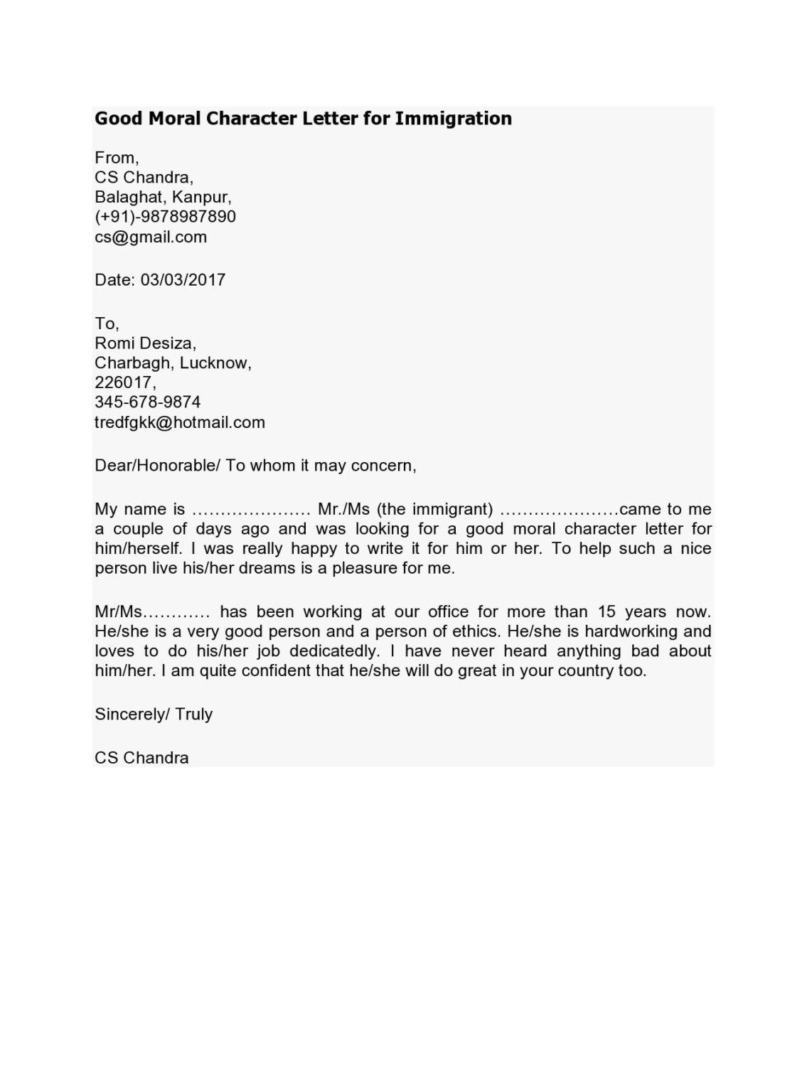 Character Letter Template for Immigration | EmetOnlineBlog