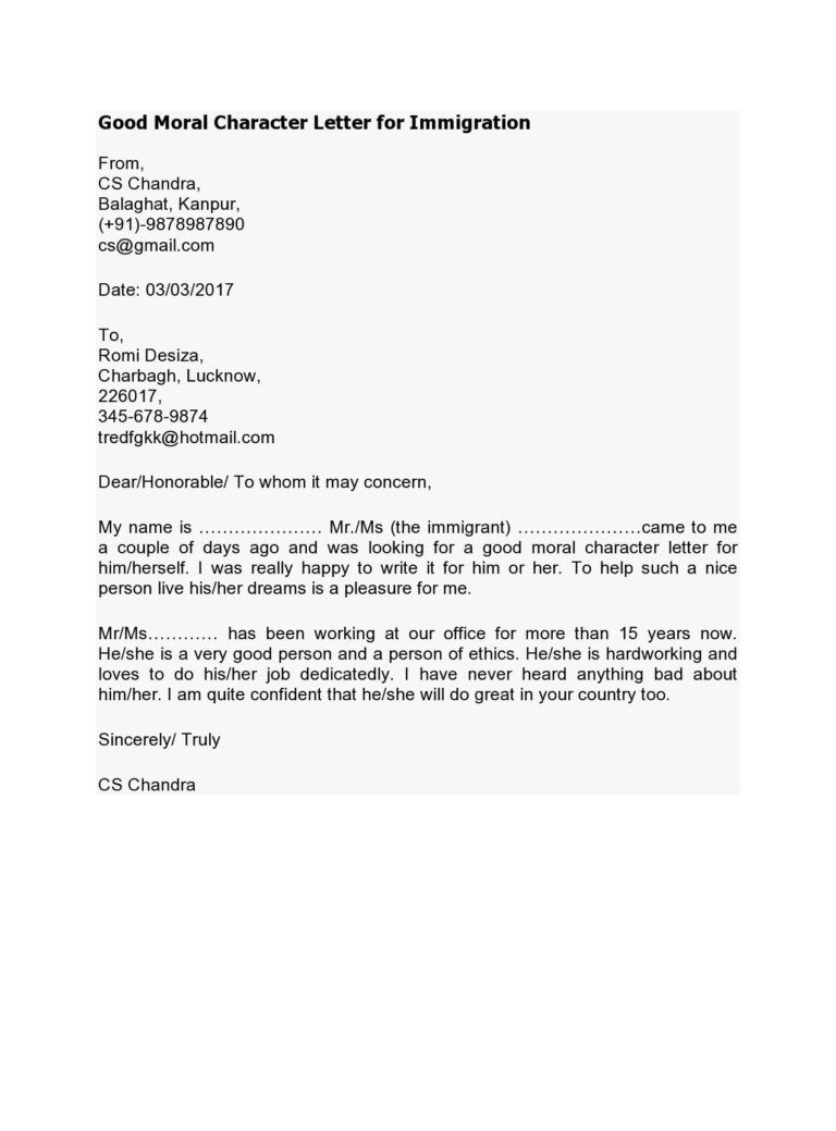 Character Letter Template for Immigration | EmetOnlineBlog
