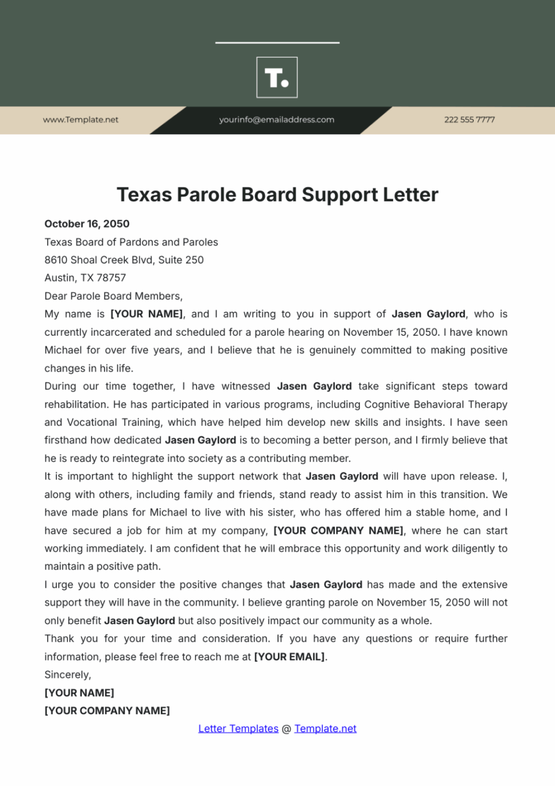 Support Letter Template for Parole | EmetOnlineBlog